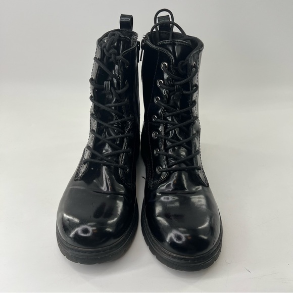 BONGO | Shoes | Y2k Bongo Shiny Patent Combat Boots Sz Black Zip Lace ...